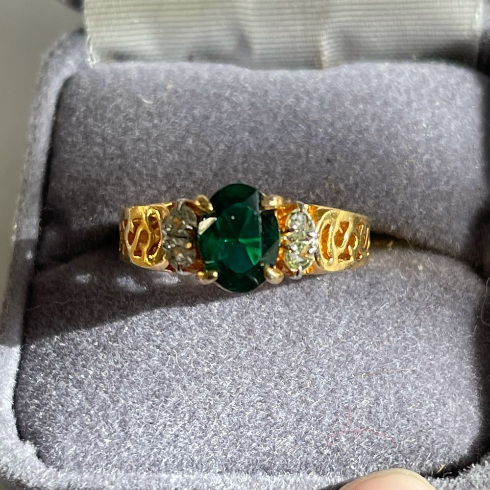 14k Gold Electroplated Emerald Green Ring - Gem